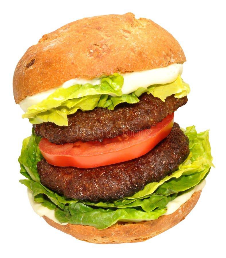 Double Beef Burger Sandwich Stock Image - Image of food, leaves: 53694353