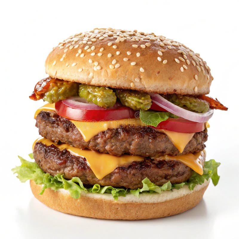 Double Beef Patty Hamburger Isolated Stock Illustration - Illustration ...