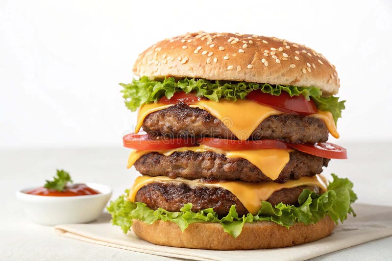 Double Beef Patty Hamburger â€ Juicy Stacked Burger on White Background Stock Illustration ...