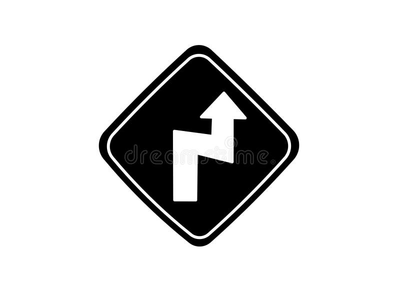 A Double-bend Right Then Left Icon Drawn in Black and White. Stock ...