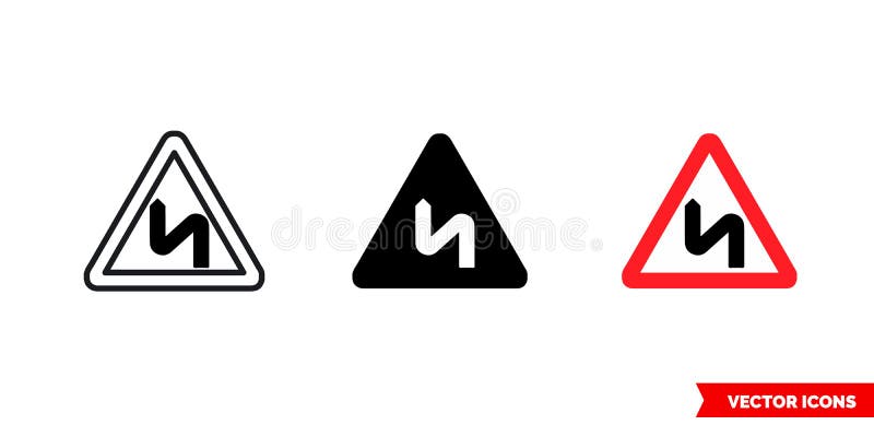 Double Bend Sign Icon of 3 Types Color, Black and White, Outline ...