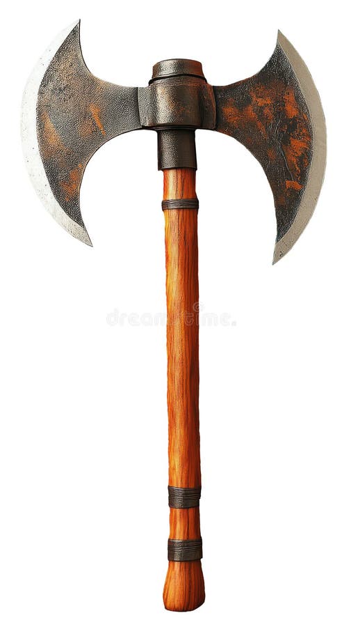 Double-bladed Axe with Polished Wooden Handle and Rustic Finish Stock Photo - Illustration of ...