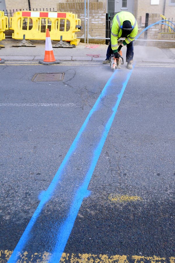 DOUBLE BLUE LINE stock photo. Image of hard, urban, asphalt - 67180734