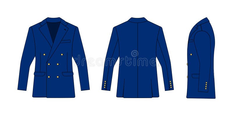 Double Breasted Suit Jacket Vector Template Illustration with Side View ...