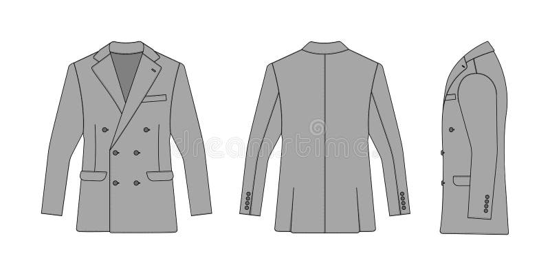 Double Breasted Suit Jacket Vector Template Illustration with Side View ...