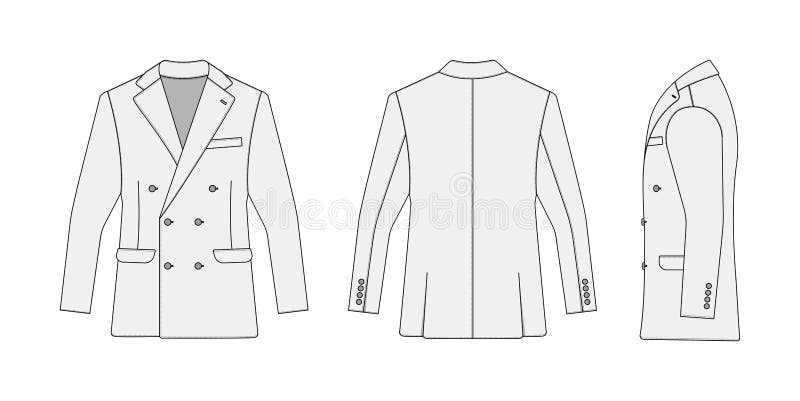 Double Breasted Suit Jacket Vector Template Illustration with Side View ...