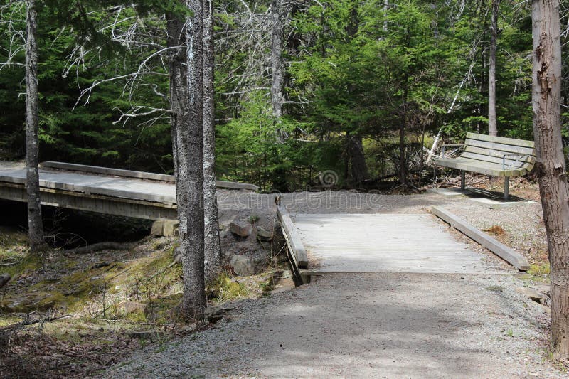 Double Bridges Across a Small Gulley with a Bench on the Corner and a ...