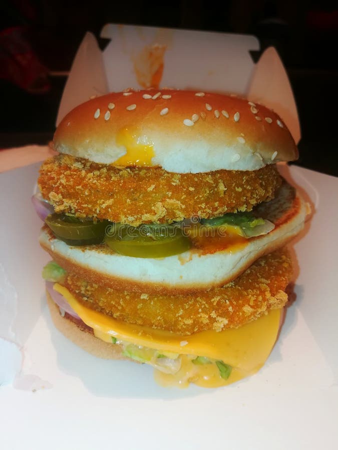 Double Burger with Crunchy and Lots of Vegetables. Stock Image - Image ...