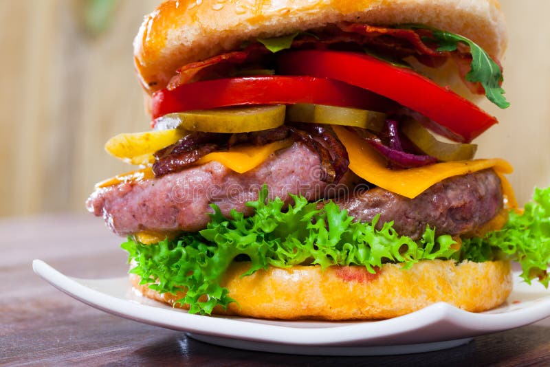 Double burger stock image. Image of patties, tomatoes - 248566695