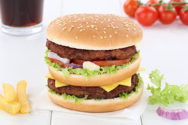 Double Burger Hamburger Menu Meal Combo Drink Stock Image - Image of ...