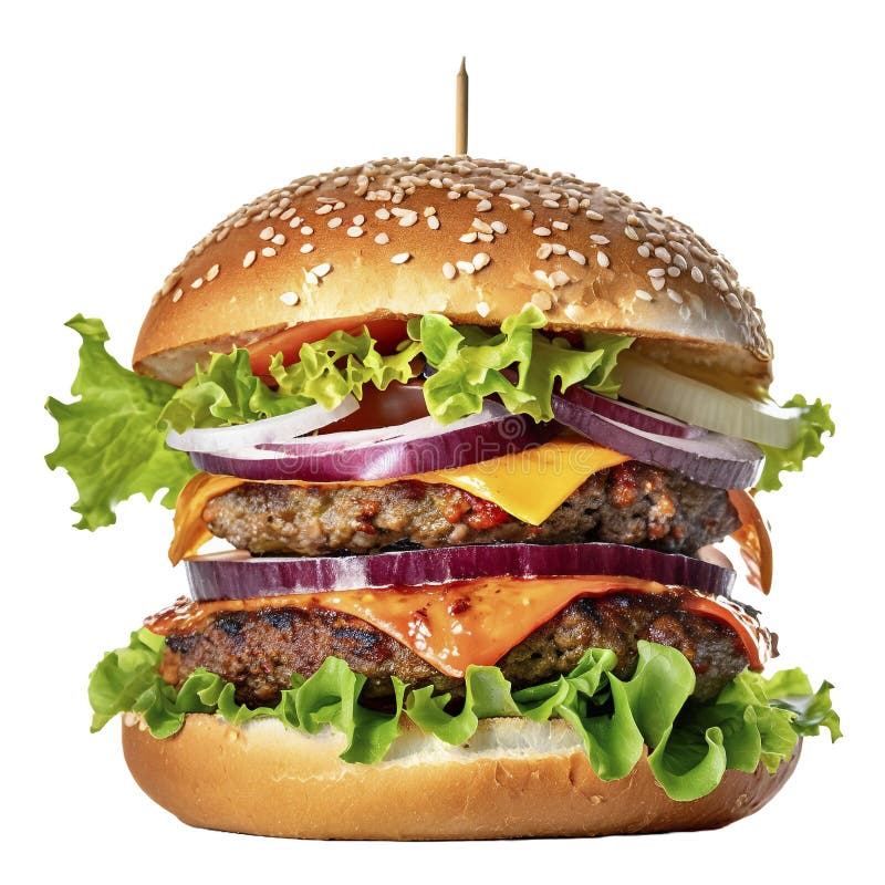 Double Burger with Bacon. Hand Drawn Vector Illustration in Cartoon ...