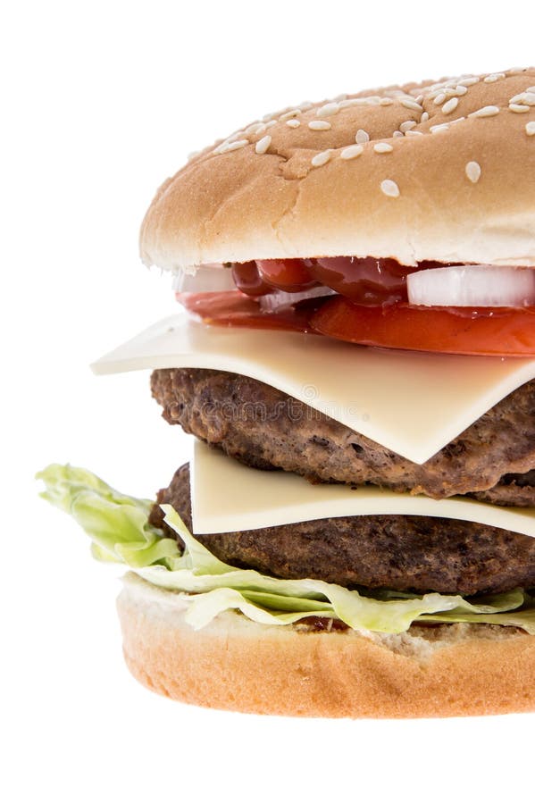 Double Burger Isolated on White Stock Photo - Image of american, cheese ...