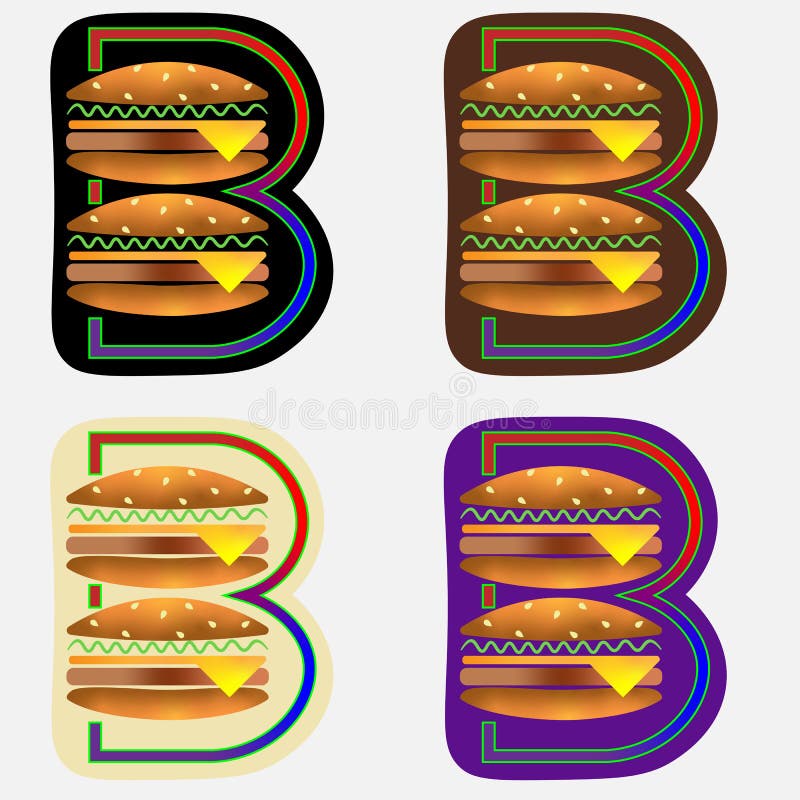 Double Burger in Letter B Typographic Emblem Stock Vector ...