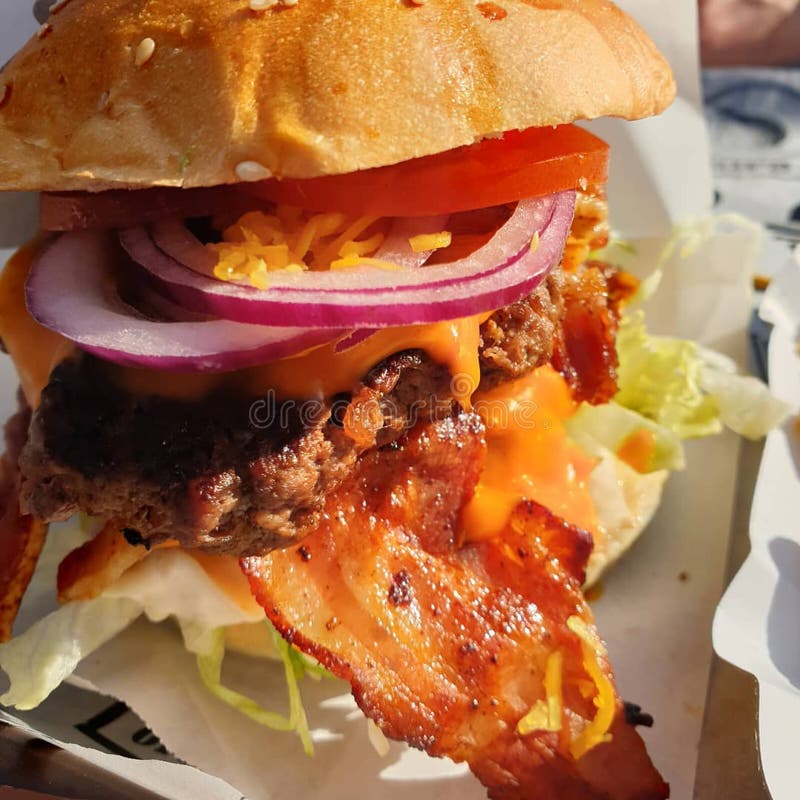 Double Burger Looking Delicious Stock Photo - Image of burger, looking ...