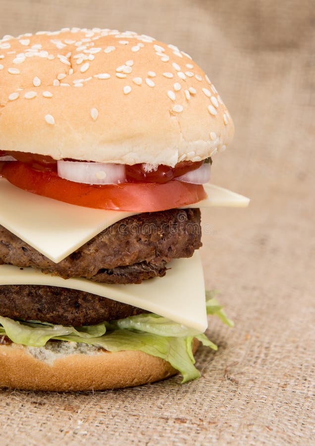 Double Burger with Ingredients Stock Image - Image of meat, ketchup ...