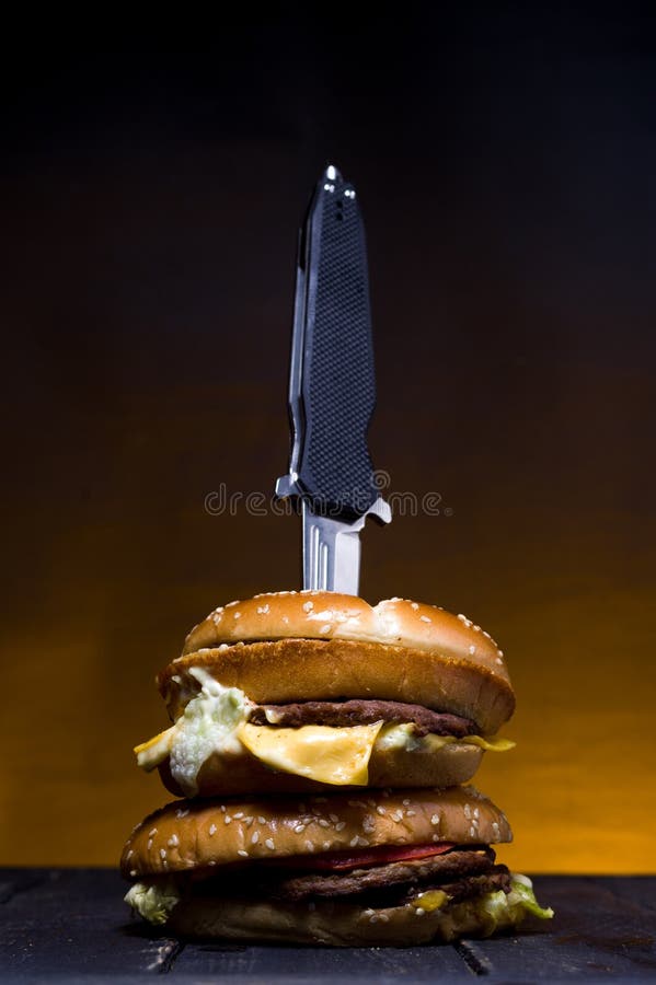 Double Burger on the Table. Two Burgers in One Stock Image - Image of ...
