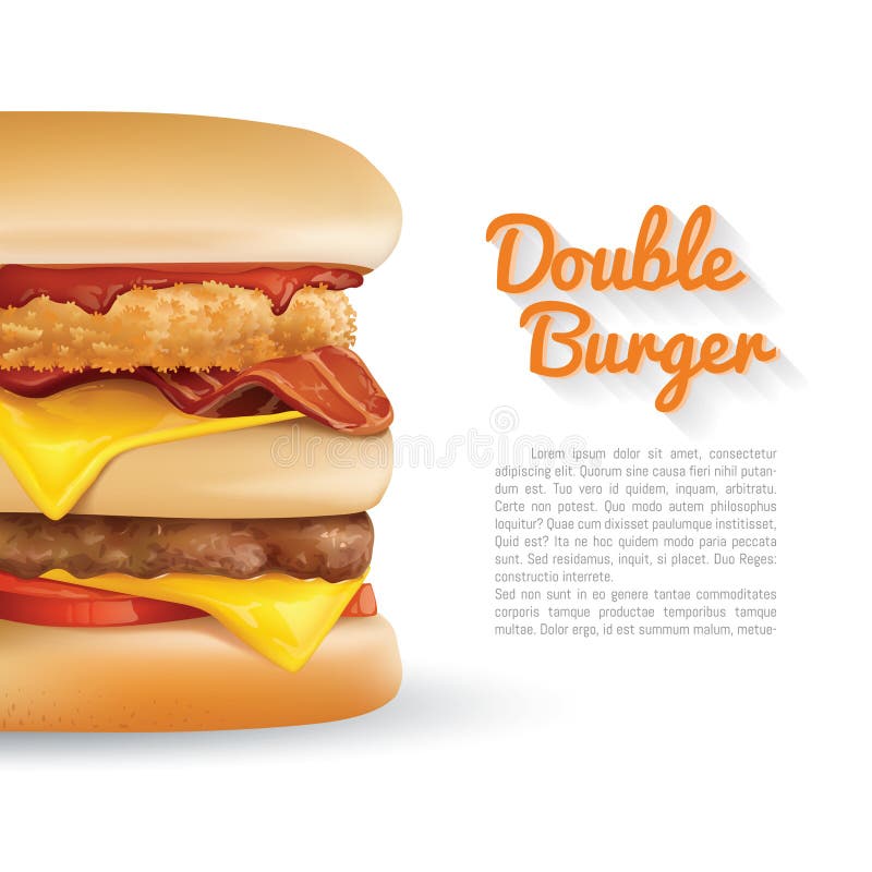 Double Burger with Ham. Hand Drawn Colorful Vector Illustration in ...