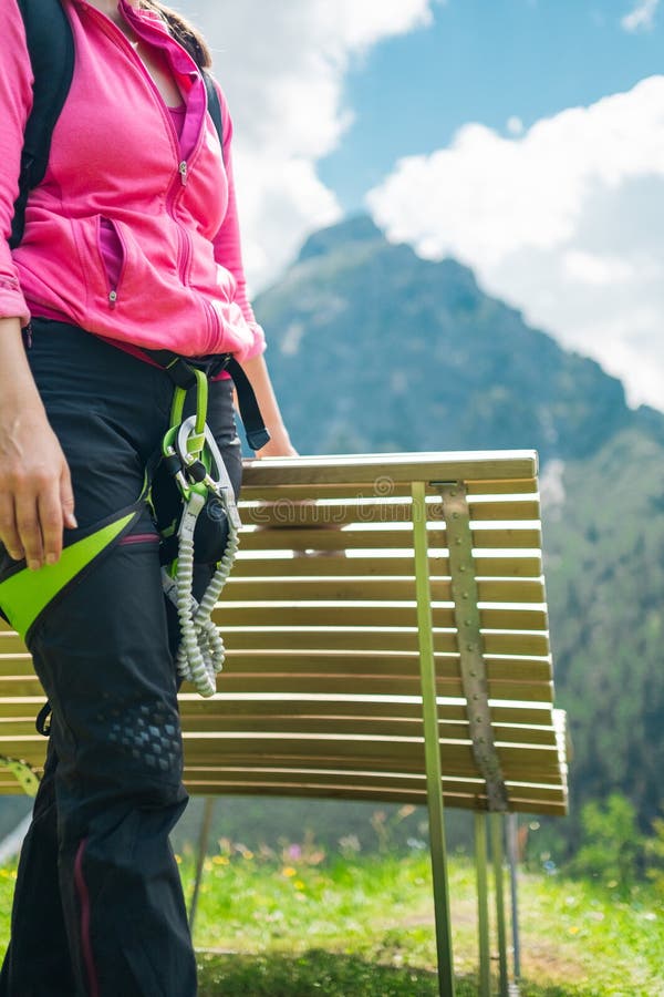 Double Carabiner Fixed To a Climbers Climbing Belt Stock Photo - Image ...
