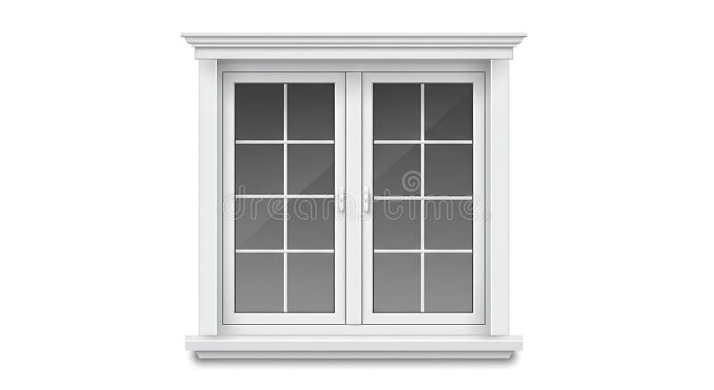Double Casement Window with a White Frame and Grid Pattern on Each Pane ...