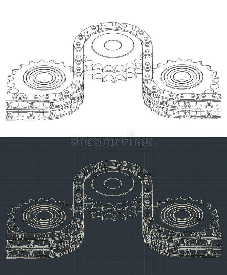 Double Chain Sprocket Drawings Stock Vector - Illustration of steel ...