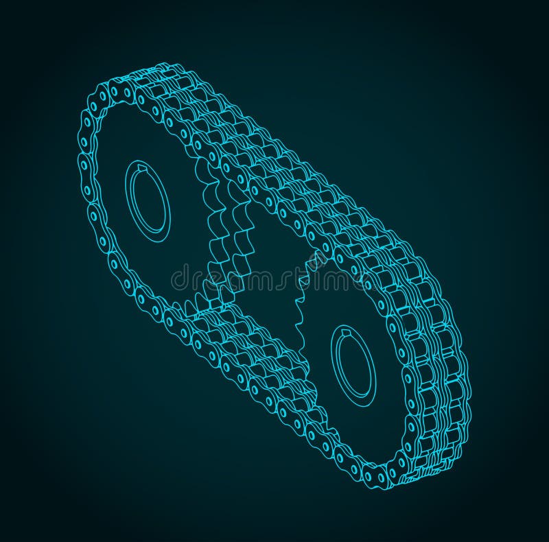 Double Chain Drive Isometric Technical Drawing Stock Vector ...