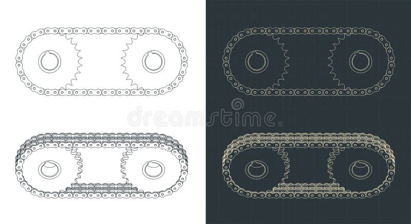 Double Chain Drive Technical Drawings Stock Vector - Illustration of ...