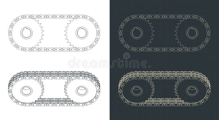 Double Chain Drive Technical Drawings Stock Vector - Illustration of ...