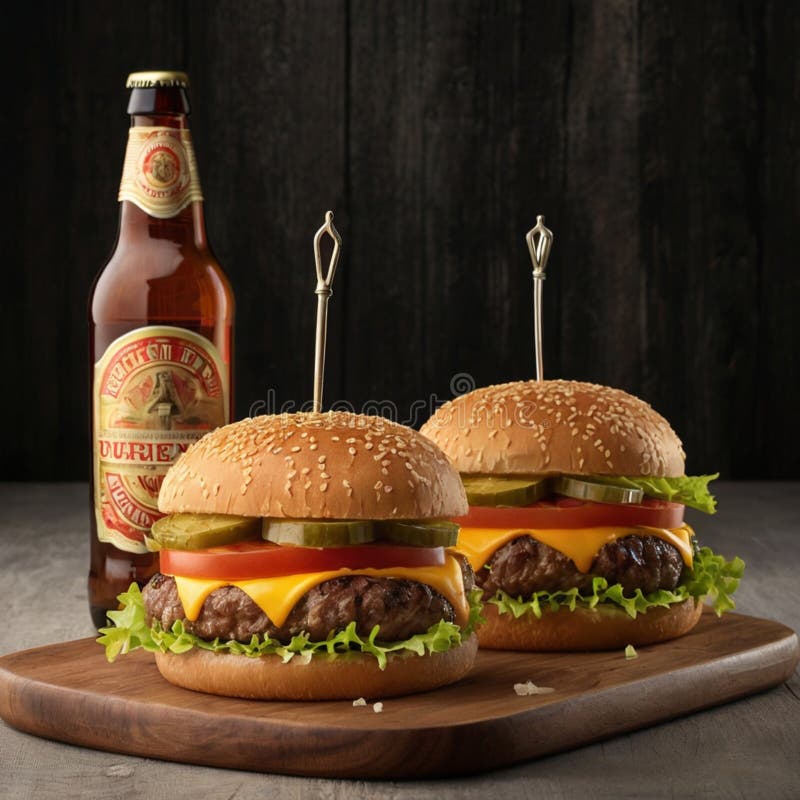 Double Cheese Burger with Beer. Stock Photo - Image of burger ...