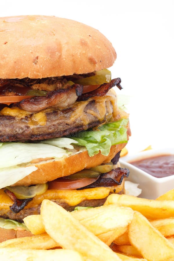 Cheese burger and chips stock image. Image of unhealthy - 48273093