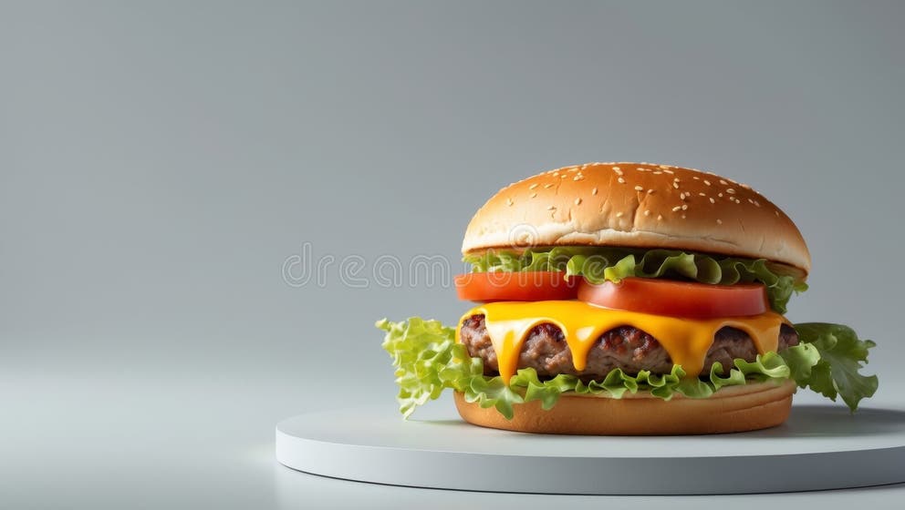 Double Cheese Burger on Light Grey Surface. Stock Image - Image of ...
