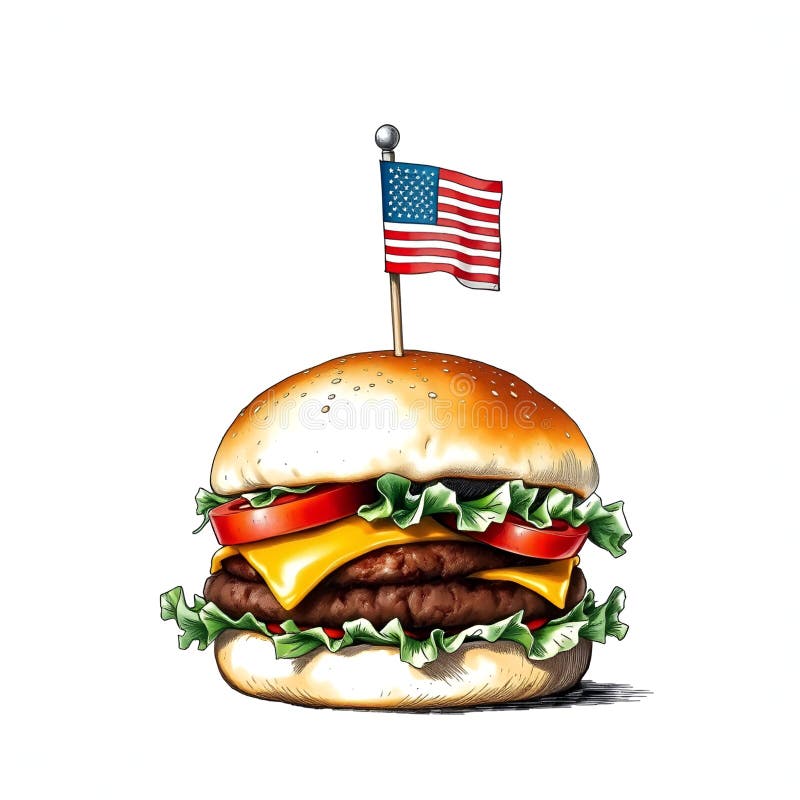 Double Cheeseburger with American Flag Stock Illustration ...