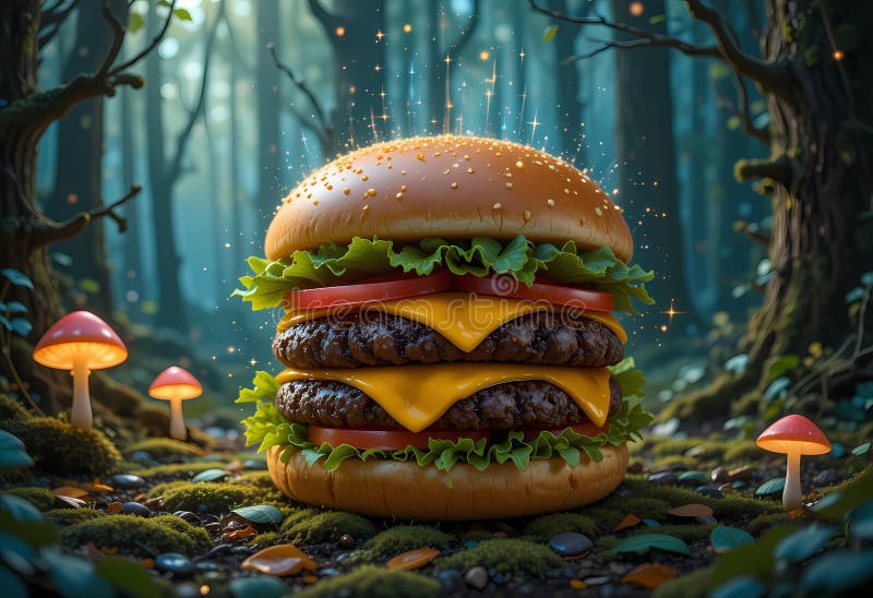 Double Cheeseburger in Enchanted Forest Stock Illustration ...