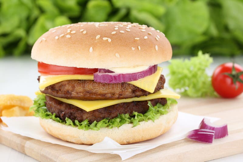 Double Cheeseburger Combo Meal with French Fries and Cola Stock Photo ...
