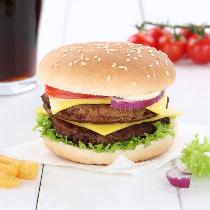 Double Cheeseburger Combo Meal with French Fries and Cola Stock Photo ...