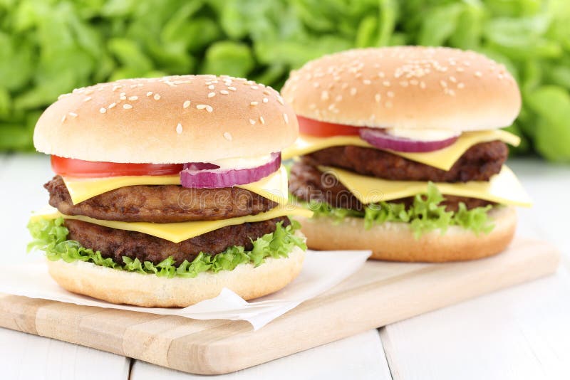 Double Cheeseburger Hamburger Fresh Beef Tomatoes Lettuce Cheese Stock ...