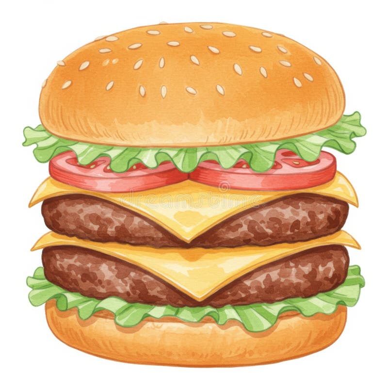 Double Cheeseburger Illustration Watercolor Painting Stock Illustration ...