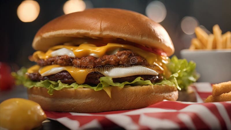 Double Cheeseburger with Melted Cheese Stock Video - Video of crispy ...