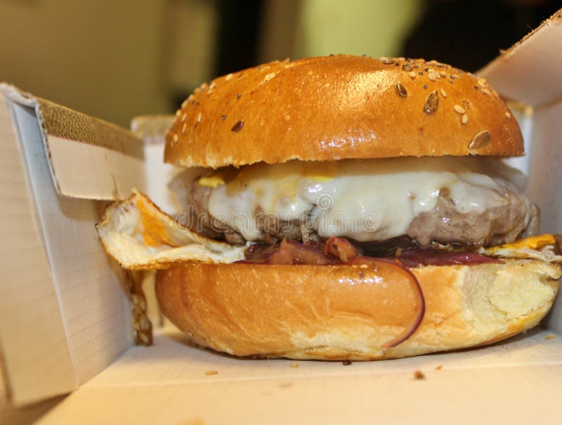 Double Cheeseburger and Smiley Chips Stock Image - Image of smile ...