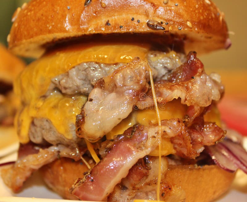 Double Cheeseburger and Smiley Chips Stock Image - Image of dish, food ...