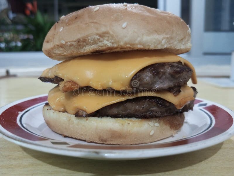 Double Cheeseburger Tasty Homemade for Breakfast Stock Image - Image of ...