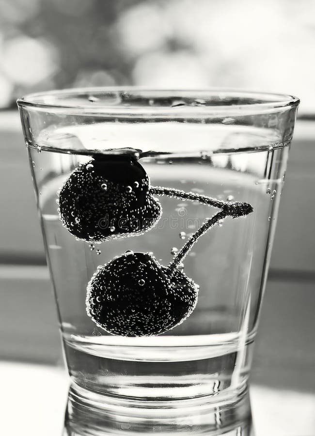 Double Cherry in a Glass Side View Stock Image - Image of water, fruit ...