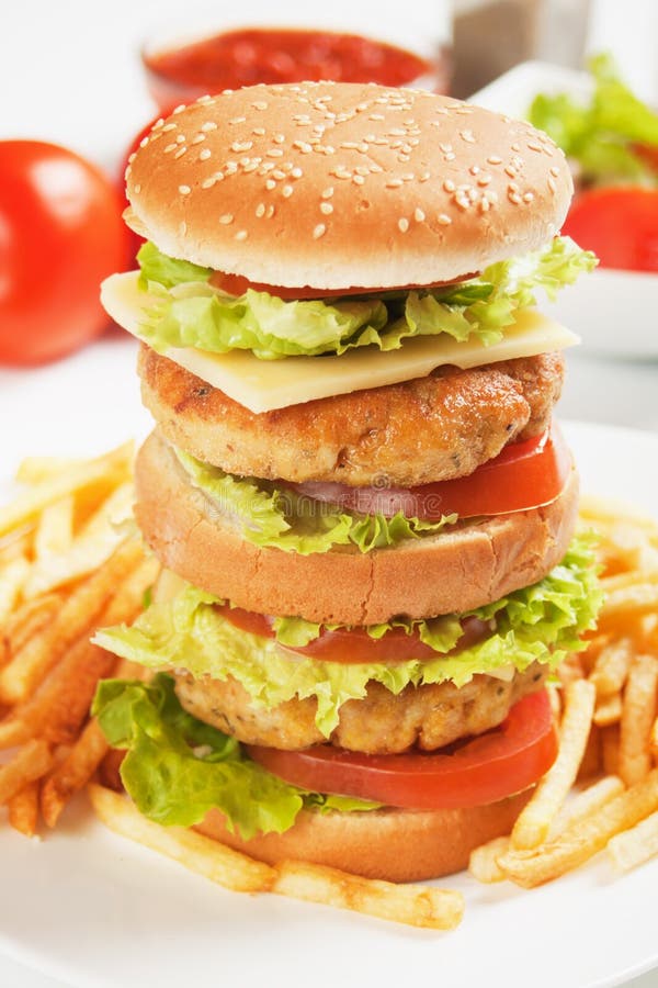 Double chicken burger stock photo. Image of food, burger - 25160422