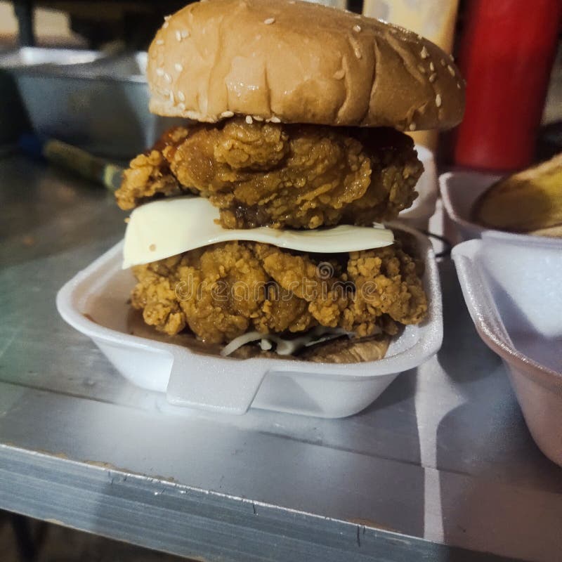 Double chicken burger stock photo. Image of food, burger - 25160422