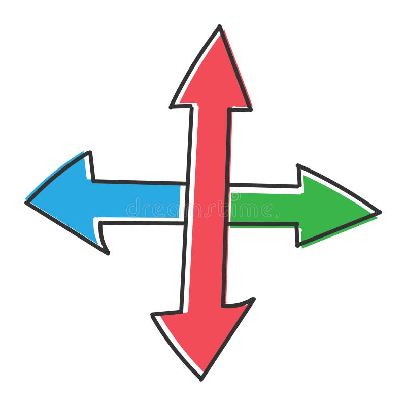 Double Color Intersecting Arrow in the Doodle Style. Vector Drawing for ...