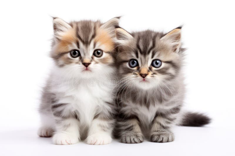 Double the Cuteness: Two Small Kittens in Adorable Isolation on White ...