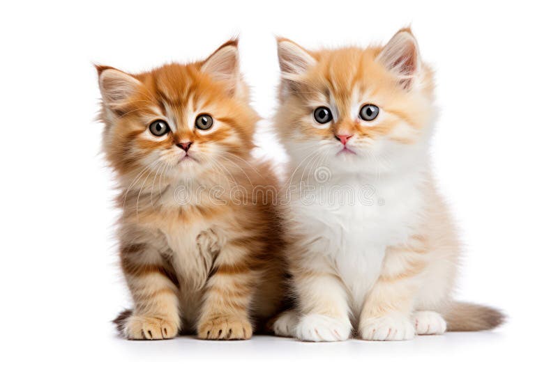 Double the Cuteness: Two Small Kittens in Adorable Isolation on White ...