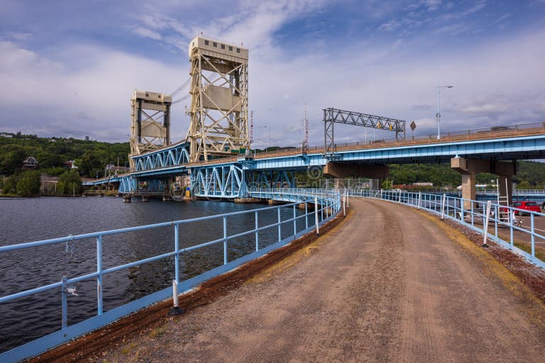 A Double Deck Lift Bridge Crossing a River Stock Image - Image of ...