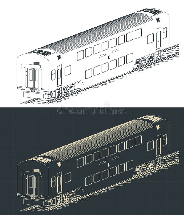 Double Deck Train Car Isometric Blueprints Stock Illustration ...
