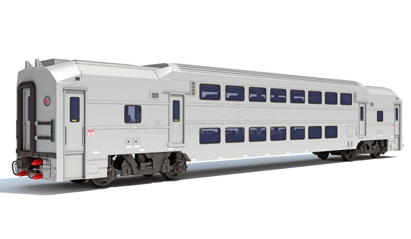 Double Deck Train Passenger Car 3D Rendering on White Background Stock ...