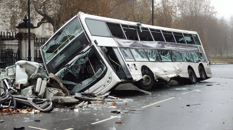 Double Decker Bus Lying on Its Side after Traffic Accident Stock ...